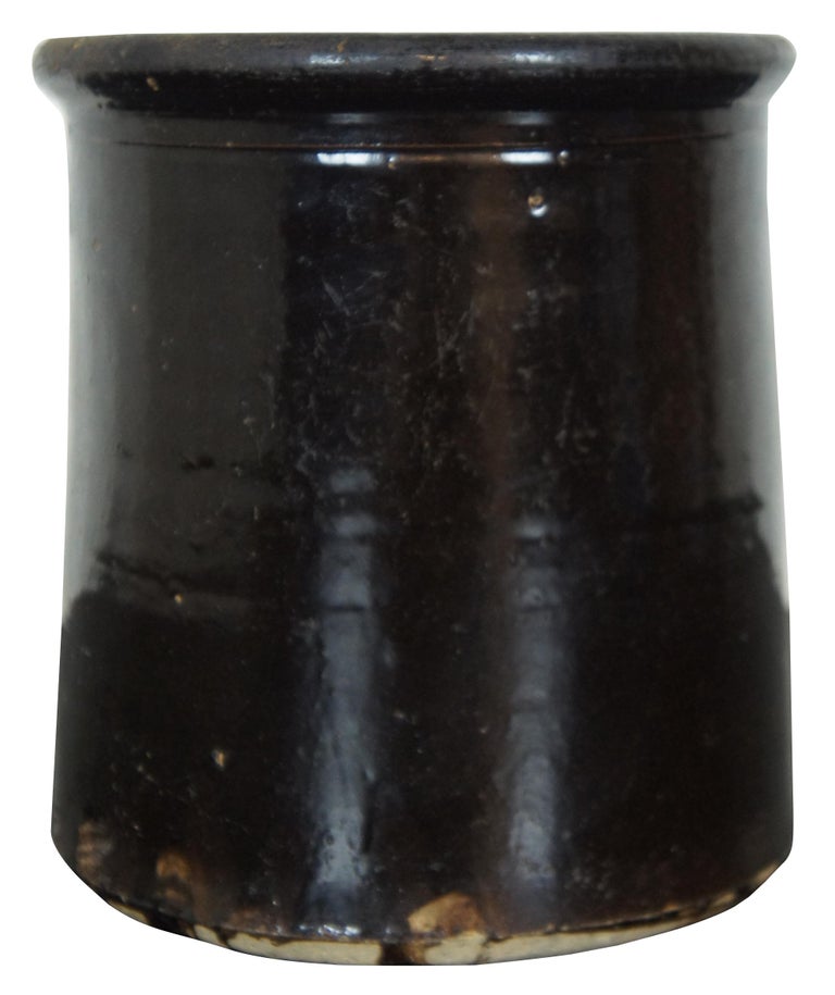Antique Dark Brown Glaze Stoneware Crock Pot Pickling Canning Jar ...