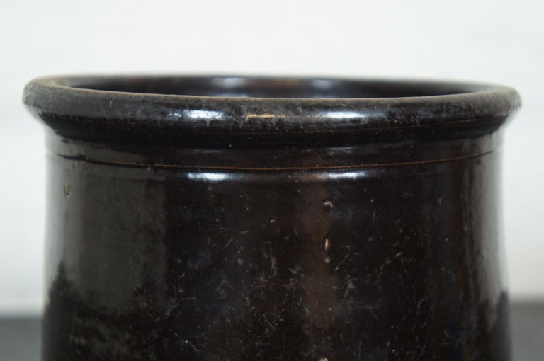Antique Dark Brown Glaze Stoneware Crock Pot Pickling Canning Jar ...