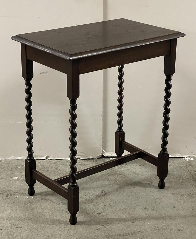 Antique Dark Oak 1920s Occasional Side End Table with Barley Twist Legs ...