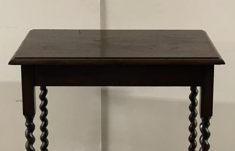 Antique Dark Oak 1920s Occasional Side End Table with Barley Twist Legs ...