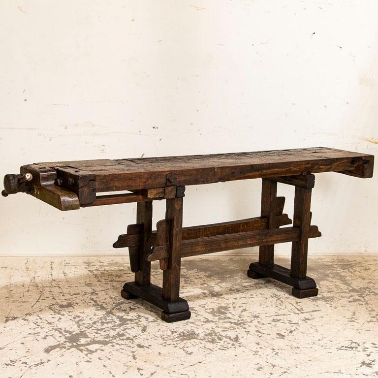 Antique Dark Rustic Carpenter's Work Bench Work Table at 1stDibs