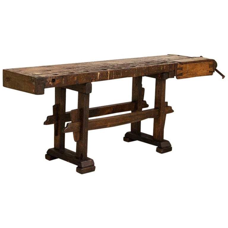 Antique Dark Rustic Carpenter's Work Bench Work Table at 1stDibs