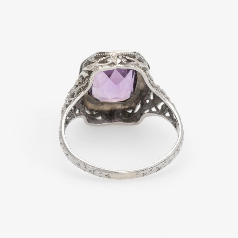 Antique Deco Amethyst Ring Vintage 14 Karat White Gold Filigree ...