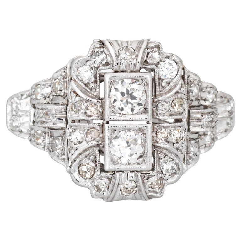 Antique Deco Diamond Ring Platinum Cocktail Vintage Estate Jewelry ...