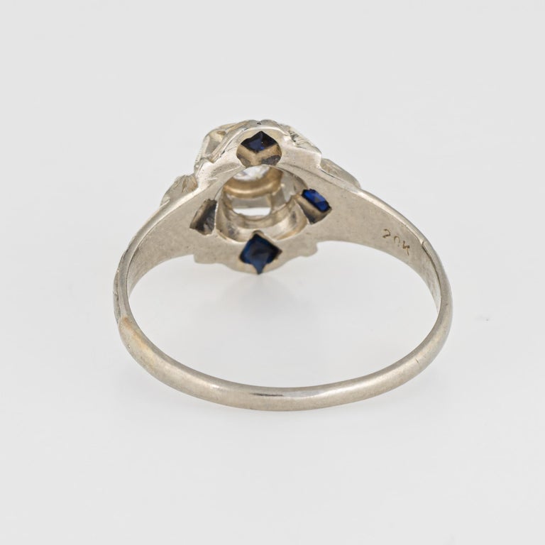 Antique Deco Diamond Sapphire Ring 20k White Gold Vintage Fine Jewelry ...