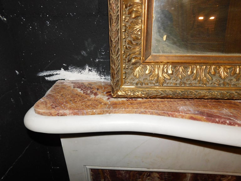 Antique Deco Mantel Fireplace in White Carrara Marble and Busca Onyx ...