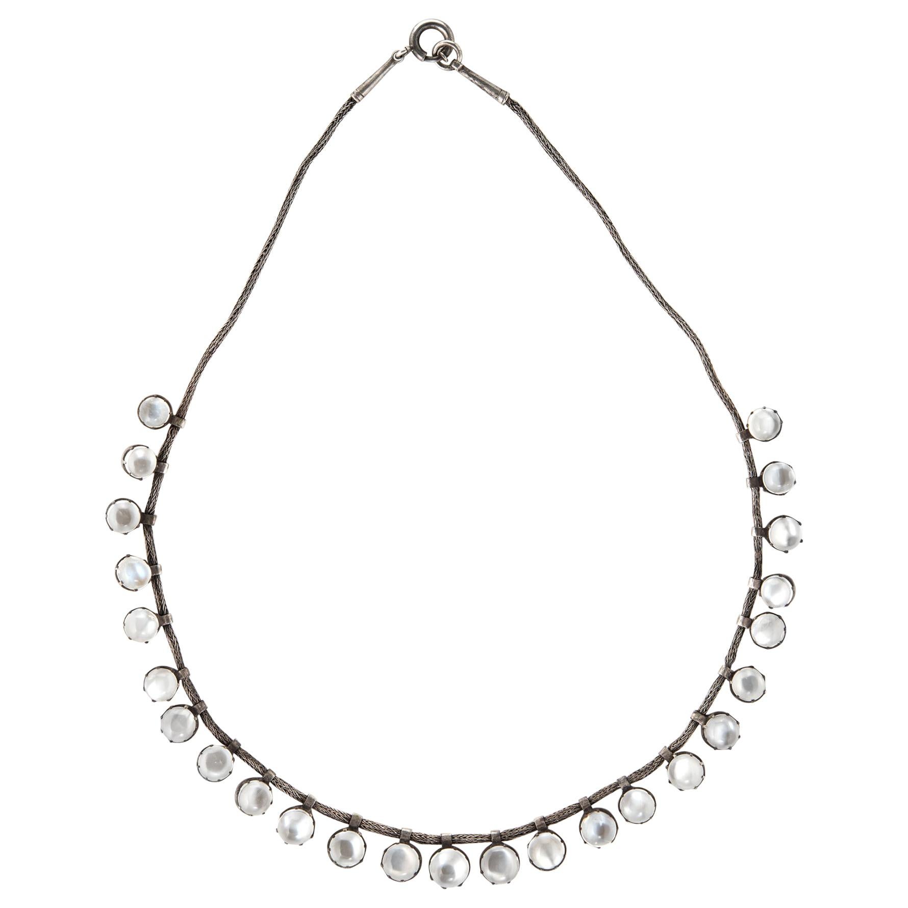 Antique Deco Moonstone Silver Necklace Fringe Rainbow Blue Vintage ...