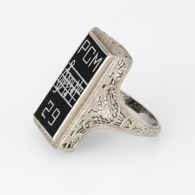 Antique Deco Music Sheet Ring Vintage 14 Karat White Gold Onyx For Sale ...