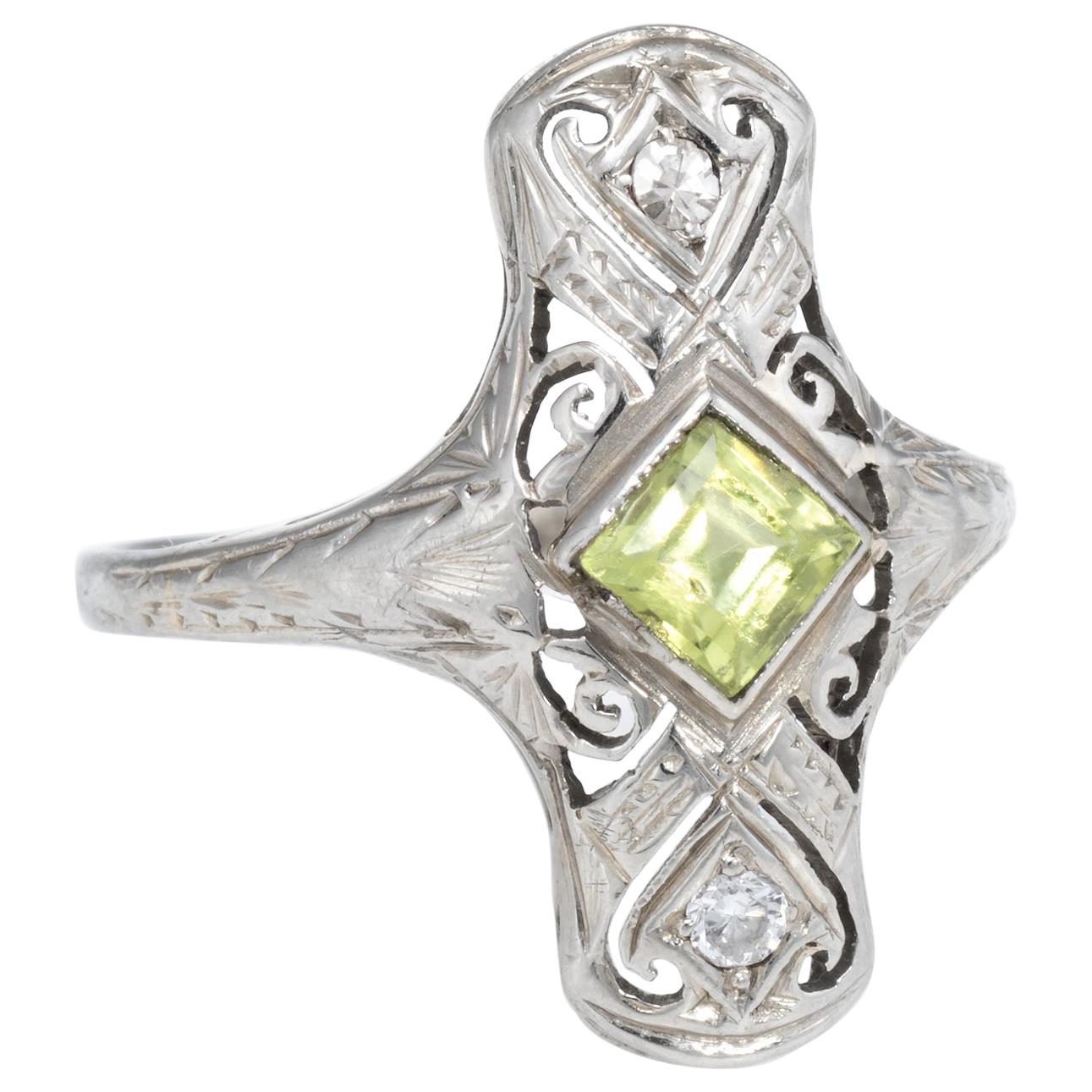 Antique Deco Peridot Diamond Cocktail Ring Vintage 14 Karat Gold Estate ...