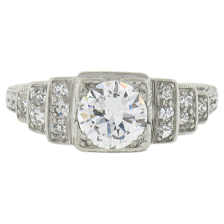 Antique Deco Platinum .86ctw European Diamond Classic Step Sides ...