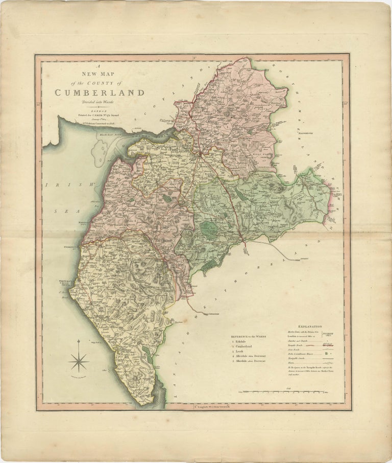 Antique Decorative and Detailed County Map of Cumberland, England, 1804 ...