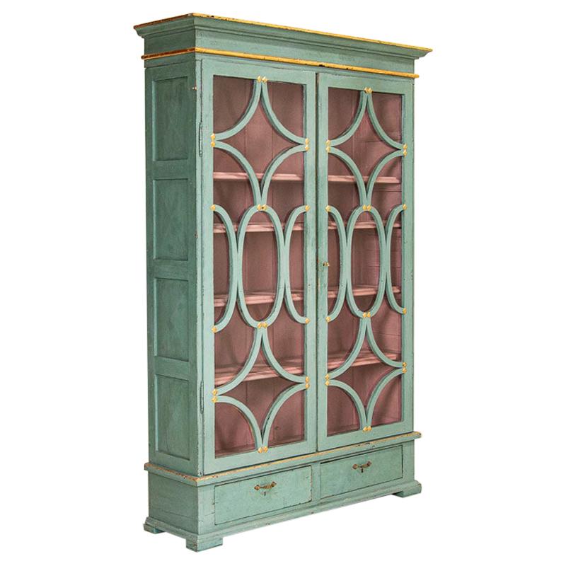 Shallow Antique English Painted Oak Display Cabinet Bookcase, circa ...