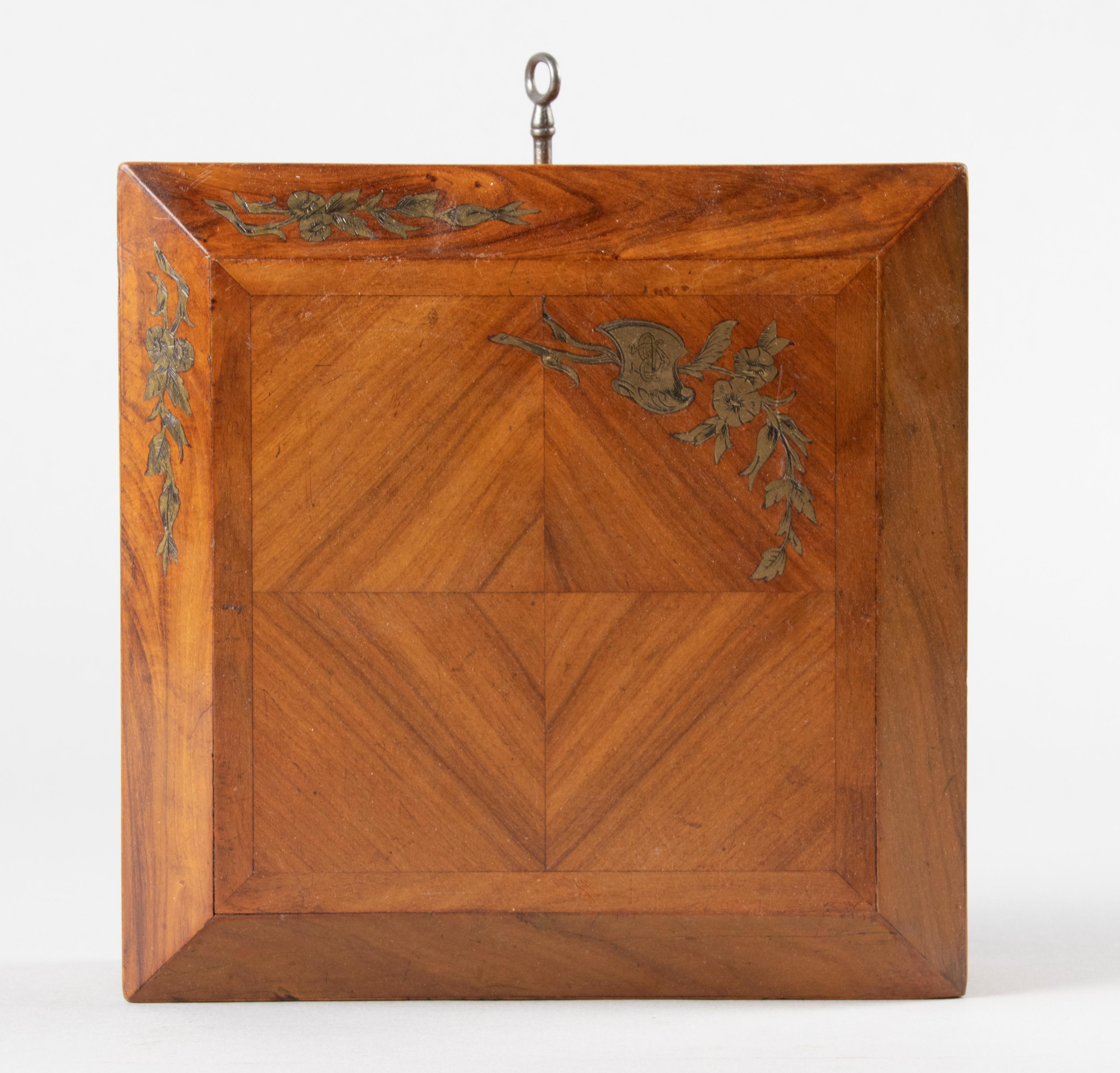Antique Decorative Box Walnut with Brass inlay Monogram For Sale at 1stDibs