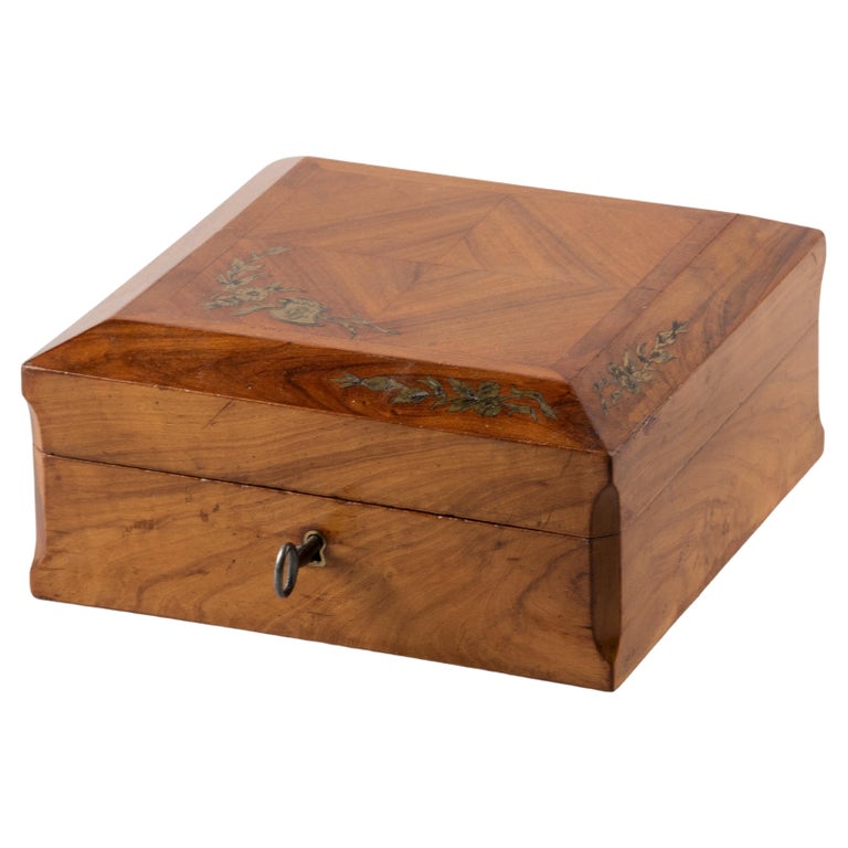Antique Decorative Box Walnut with Brass inlay Monogram For Sale at 1stDibs