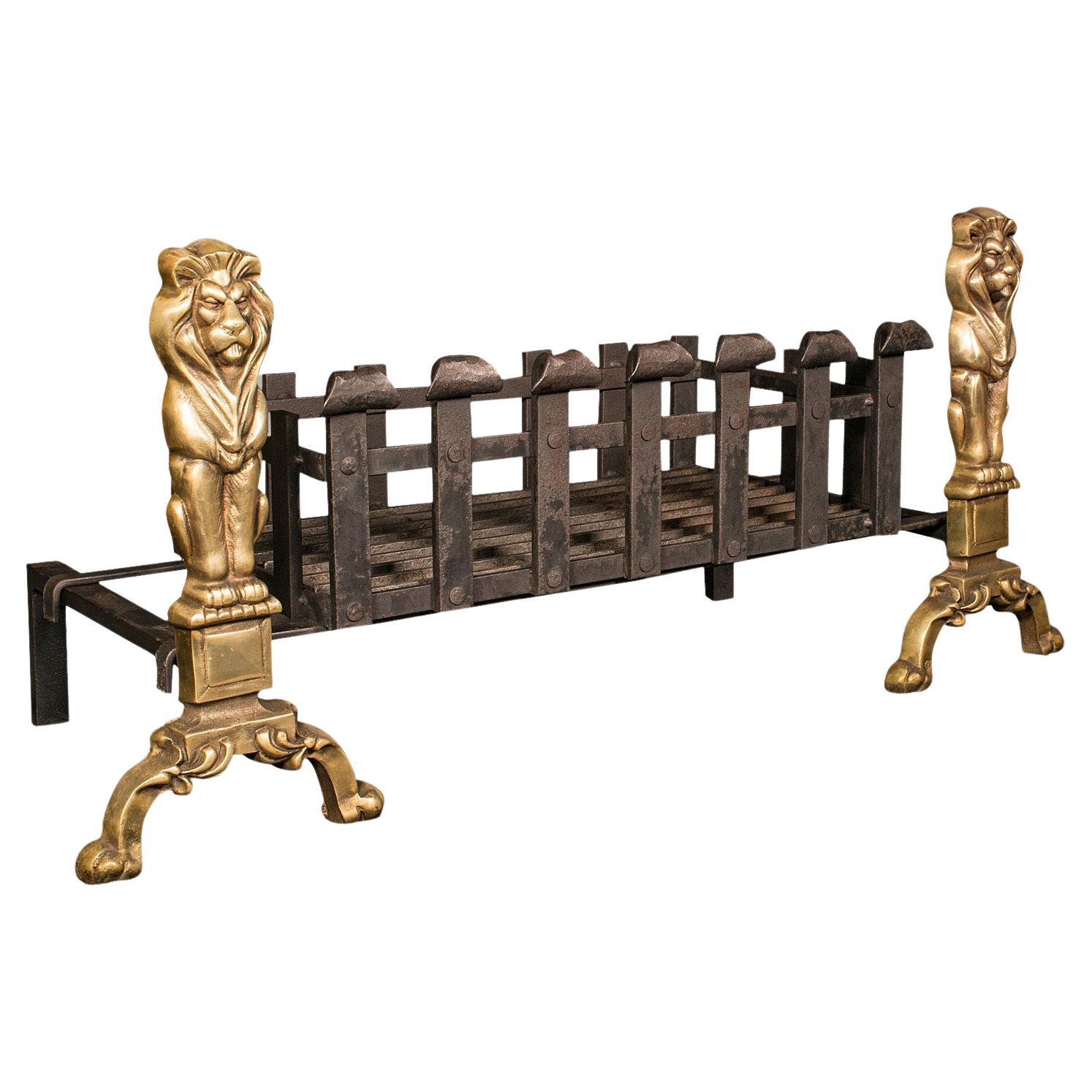 Antique Decorative Fire Basket, English, Fireside Grate Set, Andirons ...