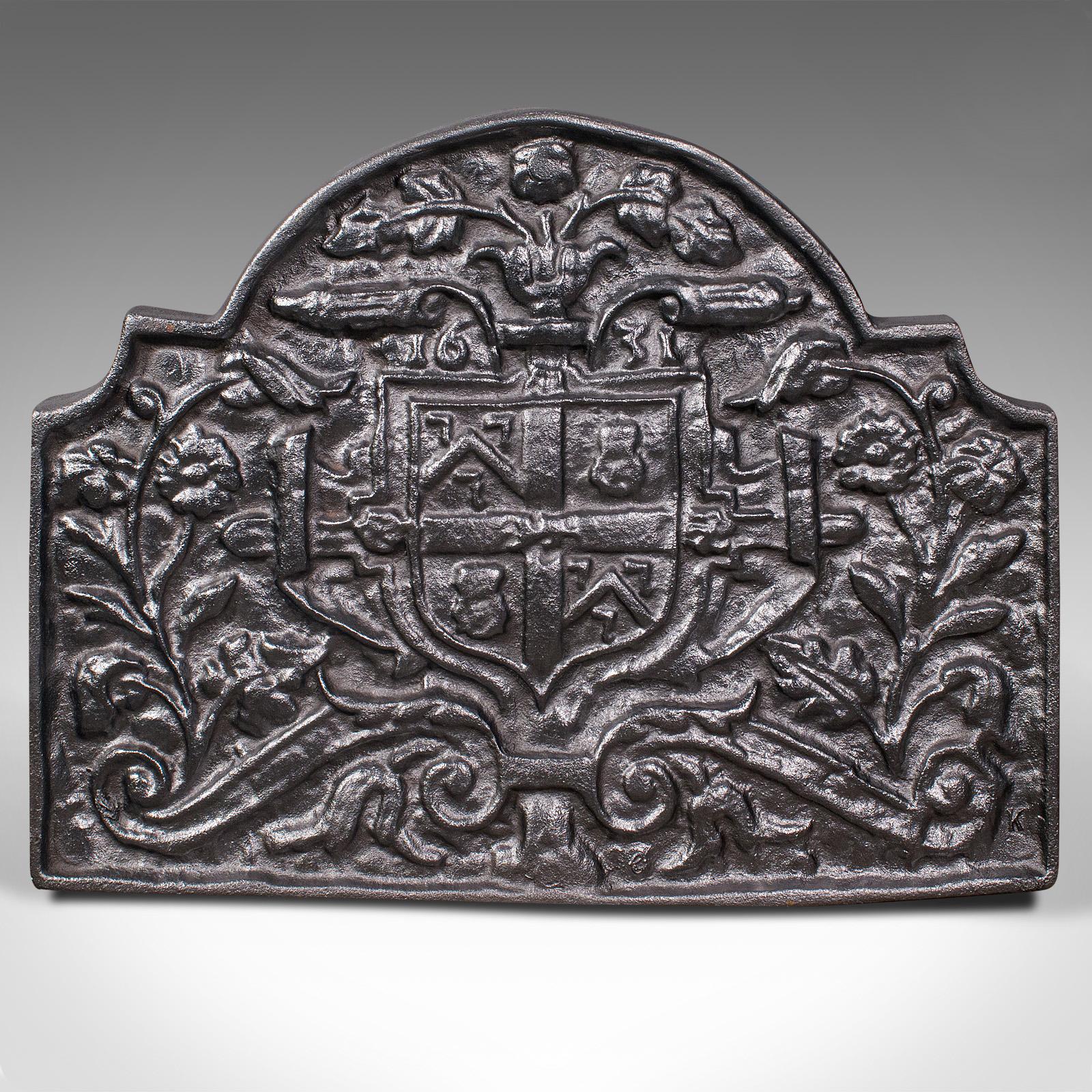 Antique Decorative Fireback, English, Cast Iron, Fireplace, Heraldic ...
