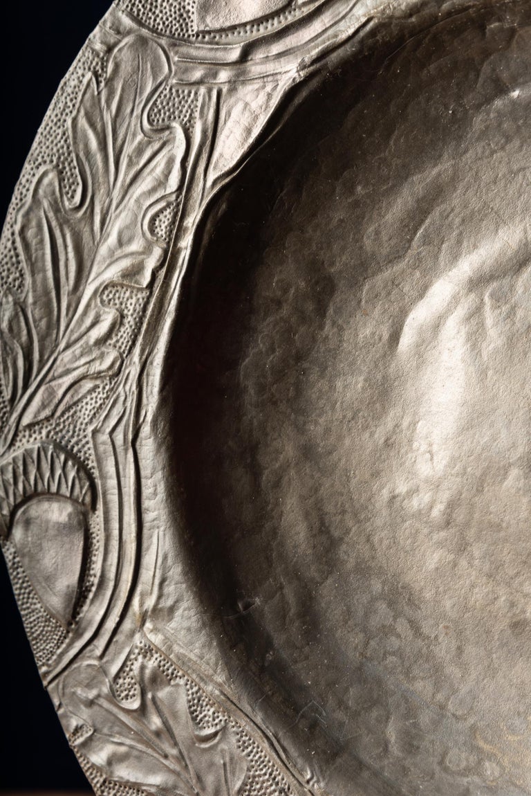 Antique Decorative Pewter Plate with Leaves and Acorns For Sale at ...
