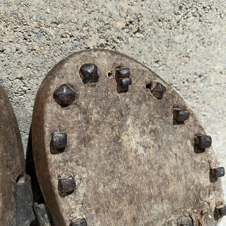 Antique Asian Japanese Shoes Leather Wood Open Toe with Cleats For Sale ...