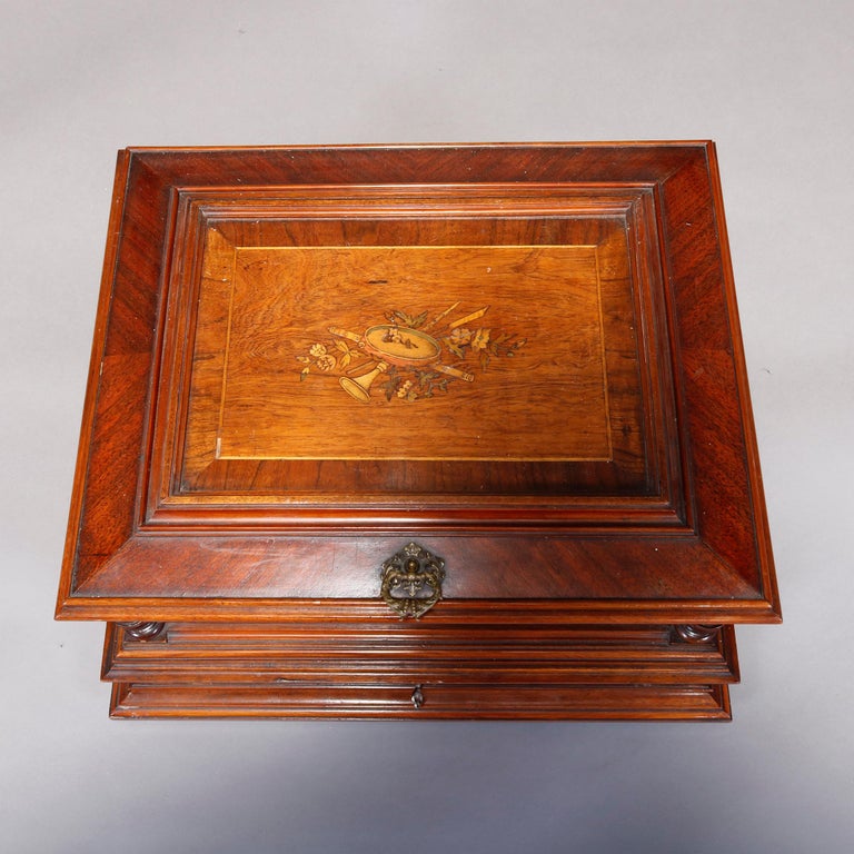 Antique Deluxe Model Walnut Marquetry Polyphon Single Comb Music Box ...