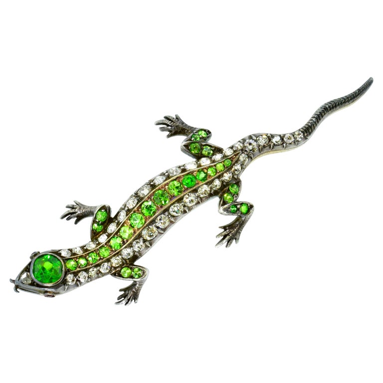 Antique Demantoid and Diamond Salamander Brooch, circa 1880 For Sale at ...