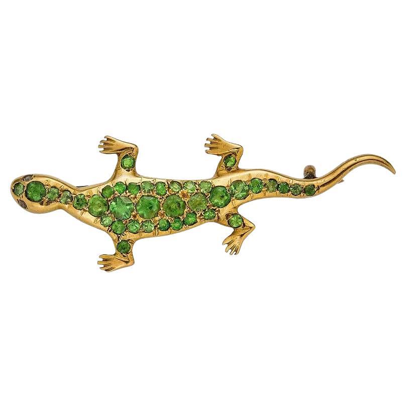 Antique Dementoid Garnet Salamander Brooch For Sale at 1stDibs