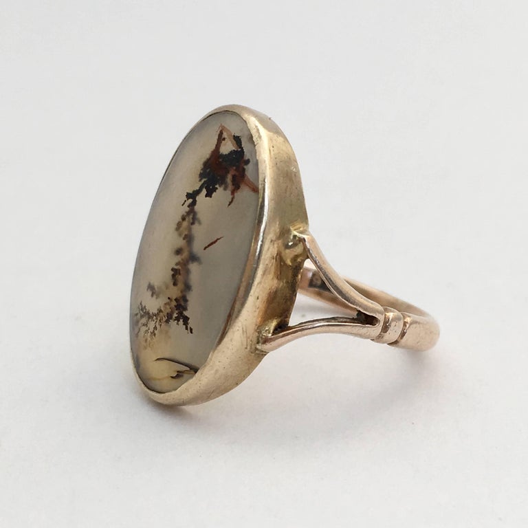 Antique Dendritic Tree Agate Gold Ring Edwardian Natural Moss Vintage ...