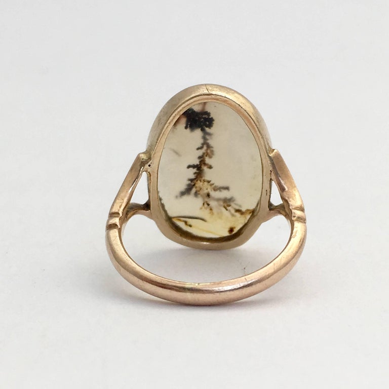 Antique Dendritic Tree Agate Gold Ring Edwardian Natural Moss Vintage ...