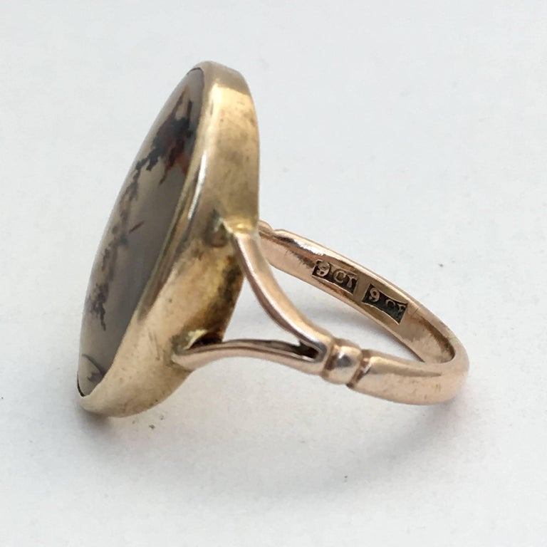 Antique Dendritic Tree Agate Gold Ring Edwardian Natural Moss Vintage ...