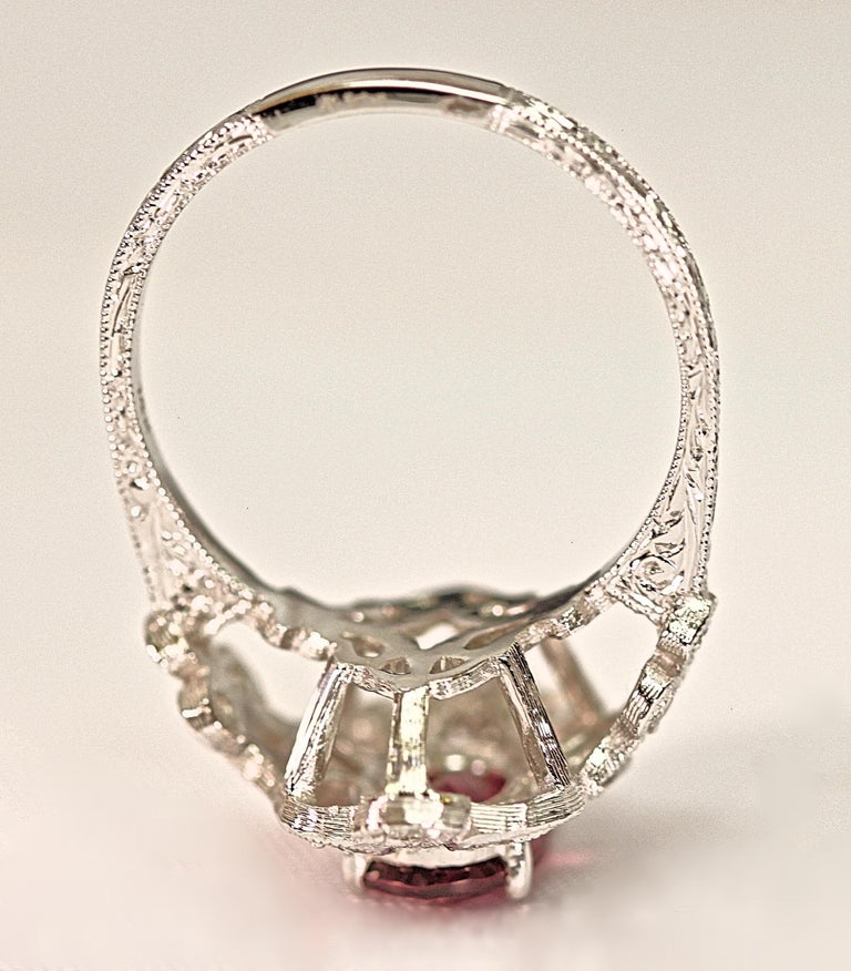 Antique Design Rhodolite Garnet Diamond Engagement Ring or Right Hand ...
