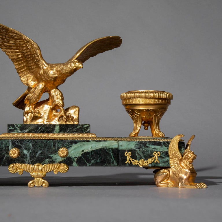 Antique Desk Stand in Marble and Gilt Bronze, Surmounted with Spread ...