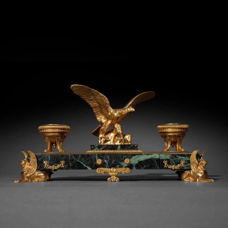 Antique Desk Stand in Marble and Gilt Bronze, Surmounted with Spread ...