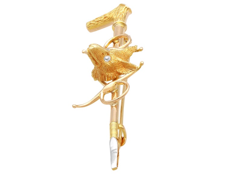Antique Diamond 15ct Yellow and White Gold Fox Hunting Brooch For Sale ...