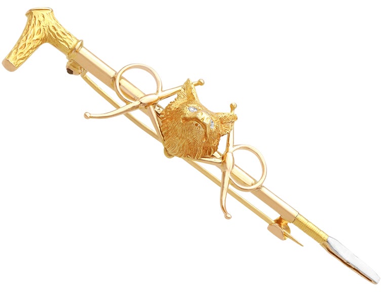Antique Diamond 15ct Yellow and White Gold Fox Hunting Brooch For Sale ...