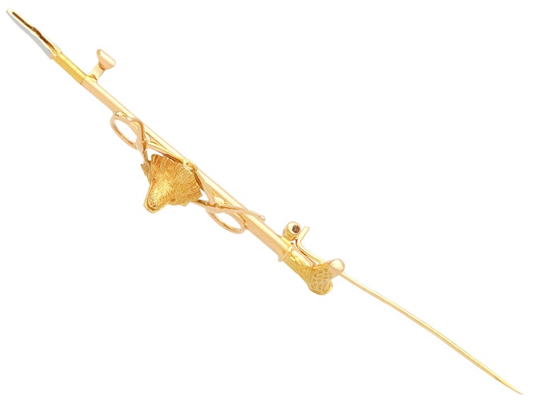 Antique Diamond 15ct Yellow and White Gold Fox Hunting Brooch For Sale ...