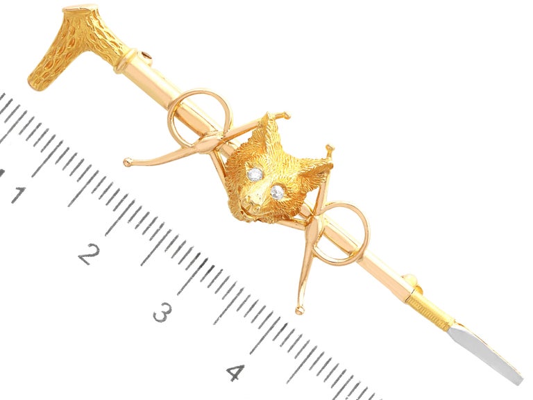 Antique Diamond 15ct Yellow and White Gold Fox Hunting Brooch For Sale ...