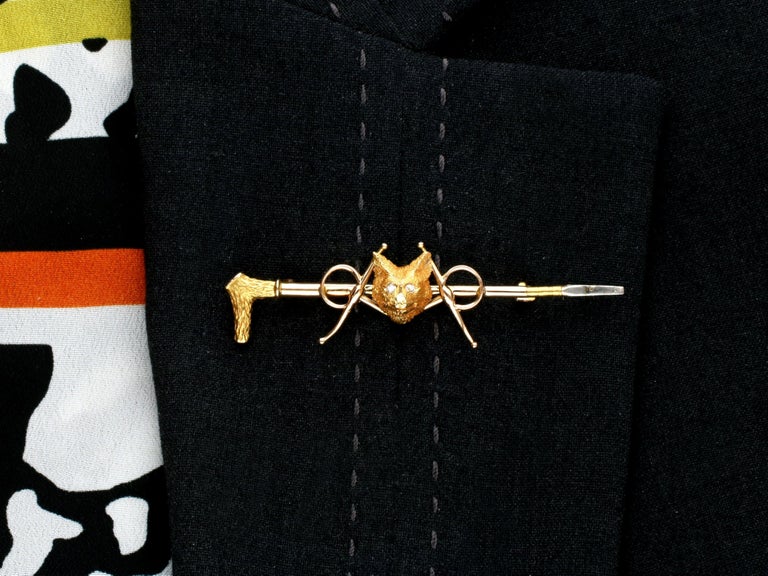 Antique Diamond 15ct Yellow and White Gold Fox Hunting Brooch For Sale ...