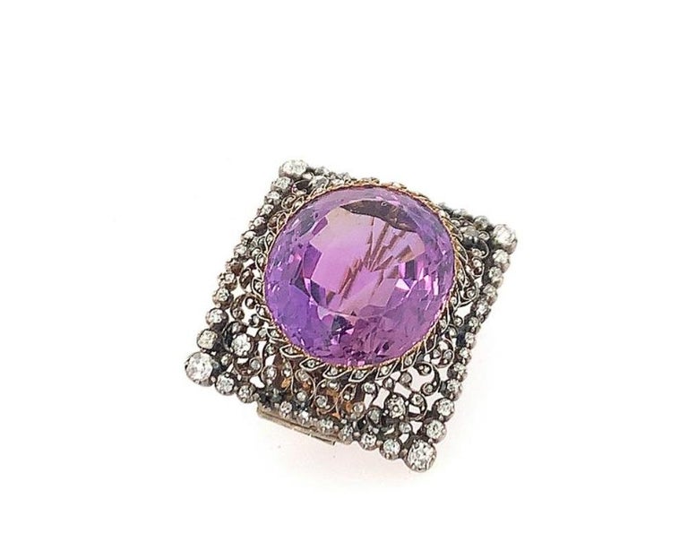 Antique Diamond Amethyst Pin For Sale at 1stDibs