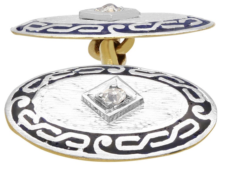 Antique Diamond and Enamel Platinum Set Cufflinks, circa 1900 For Sale ...