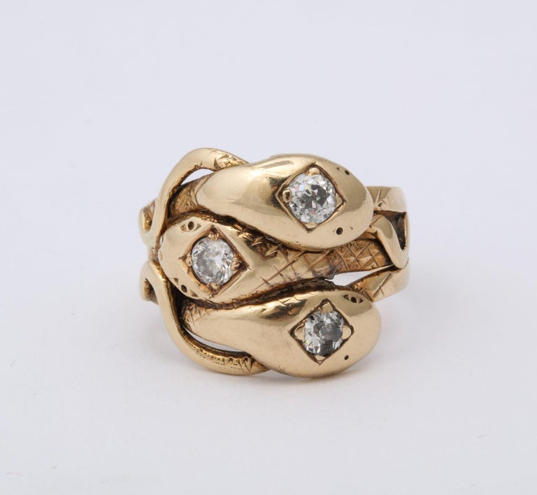 Antique Diamond and Gold Three Headed Snake Ring at 1stDibs