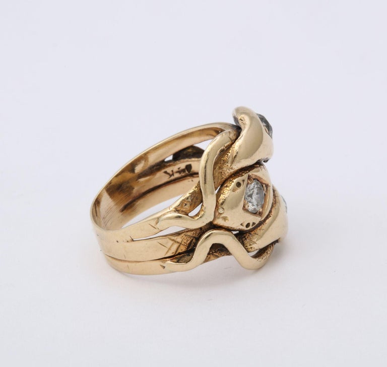 Antique Diamond and Gold Three Headed Snake Ring at 1stDibs