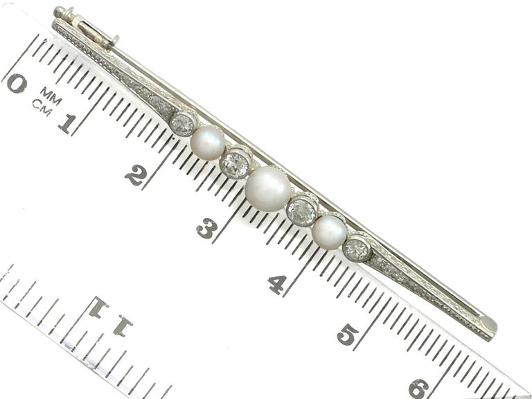 Antique Diamond and Pearl White Gold Bar Brooch For Sale at 1stDibs