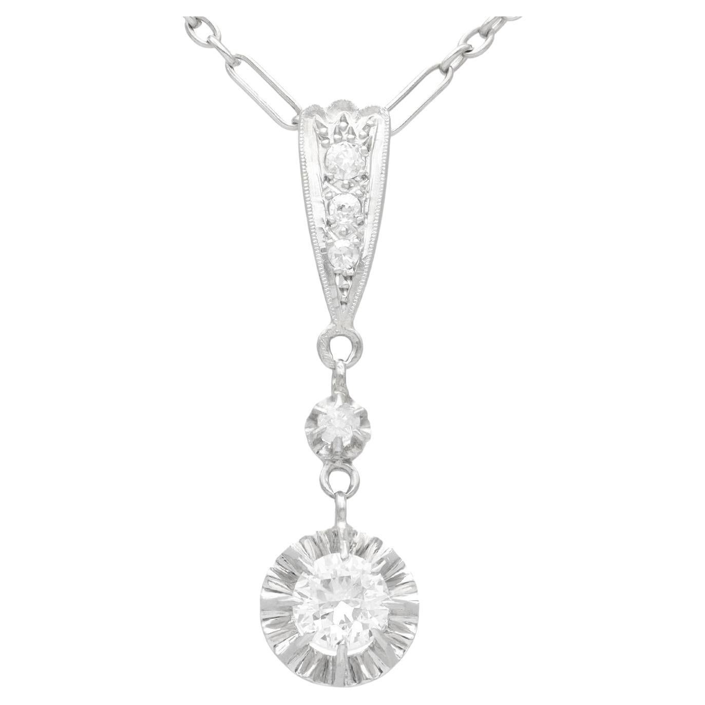 1.14Ct Diamond and Platinum Pendant - Art Deco - Antique French Circa ...