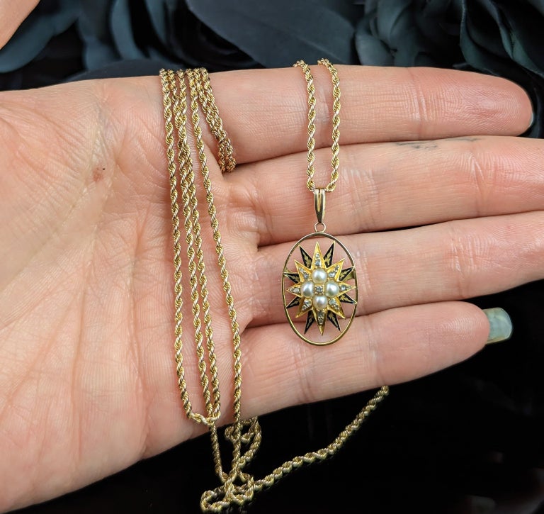 Antique Diamond and Split Pearl Star Pendant, 9k Gold, Blue Enamel For ...