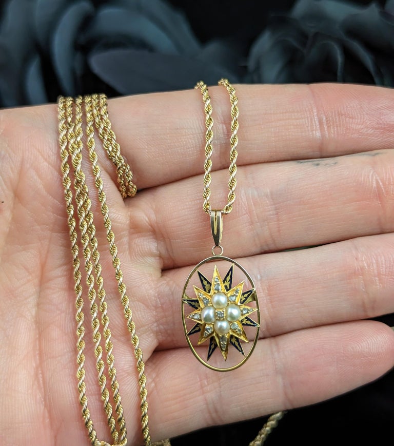 Antique Diamond and Split Pearl Star Pendant, 9k Gold, Blue Enamel For ...