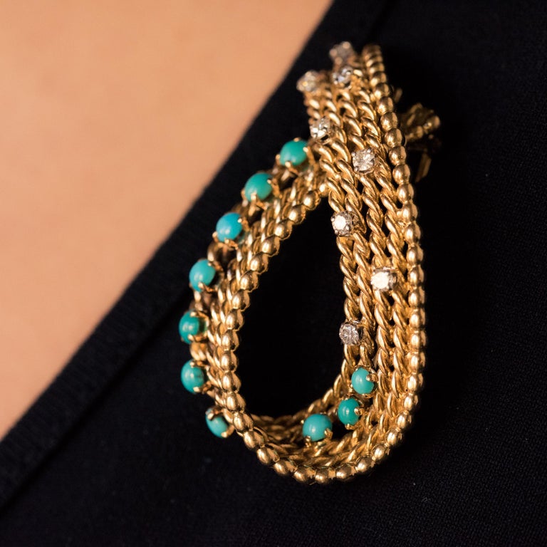 Antique Diamond and Turquoise Brooch For Sale at 1stDibs