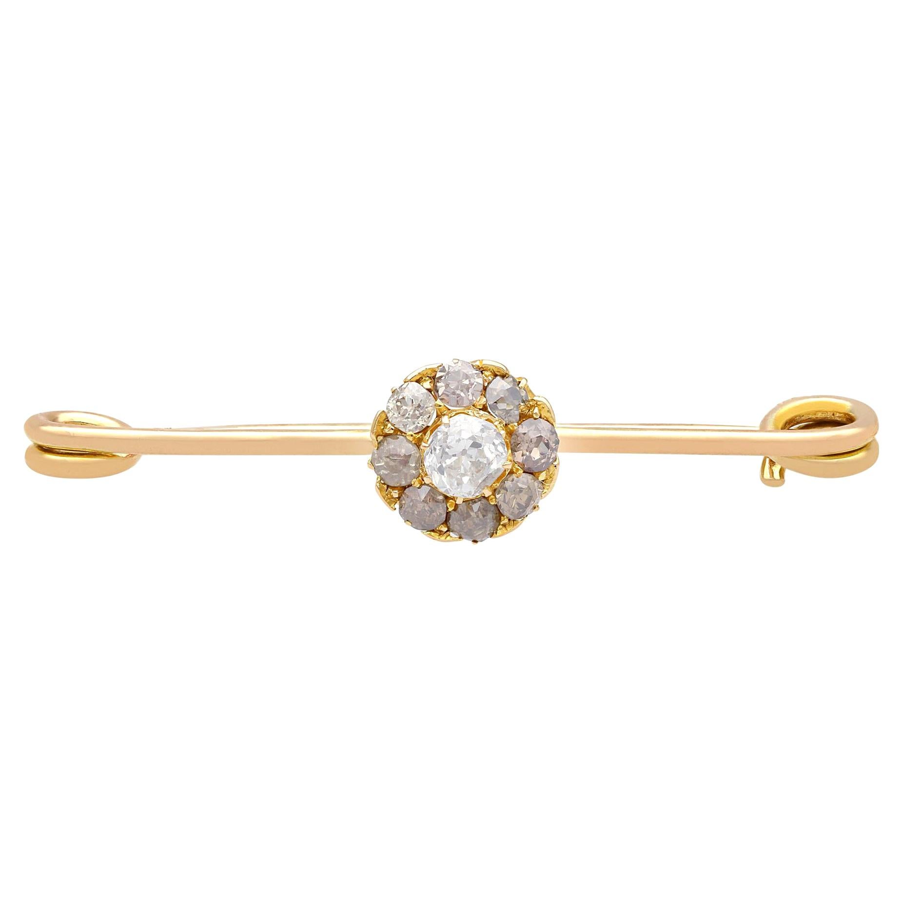 Antique 6.09 Carat Diamond and Yellow Gold Bar Brooch For Sale at 1stDibs