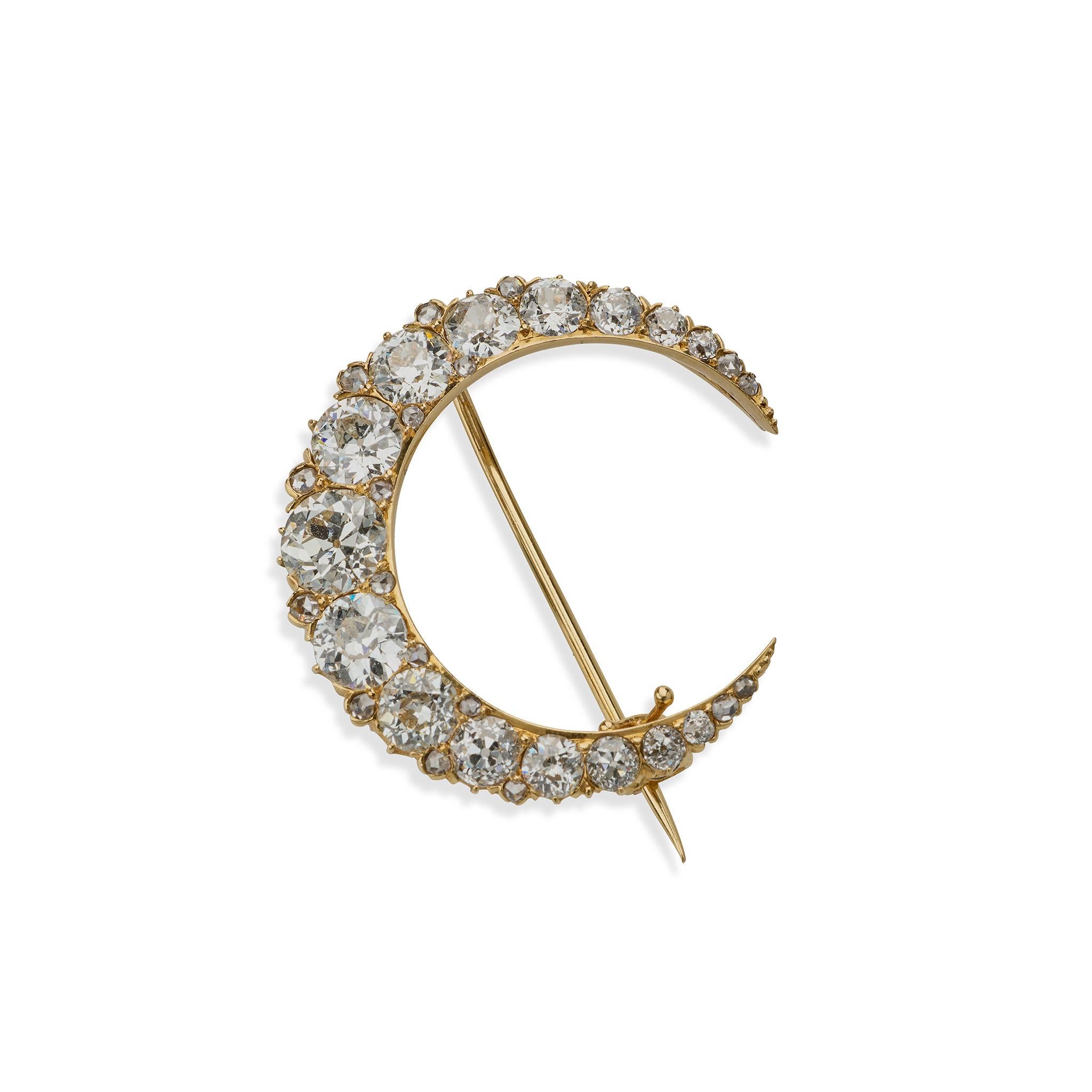 Antique Diamond Crescent Brooch For Sale at 1stDibs