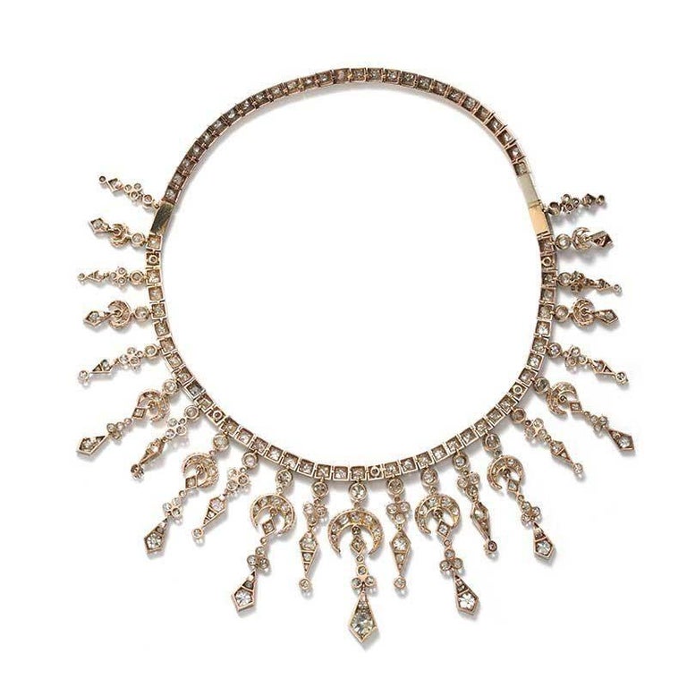 Antique Diamond Fringe Necklace, Silver-Upon-Gold, Circa 1880 at 1stDibs
