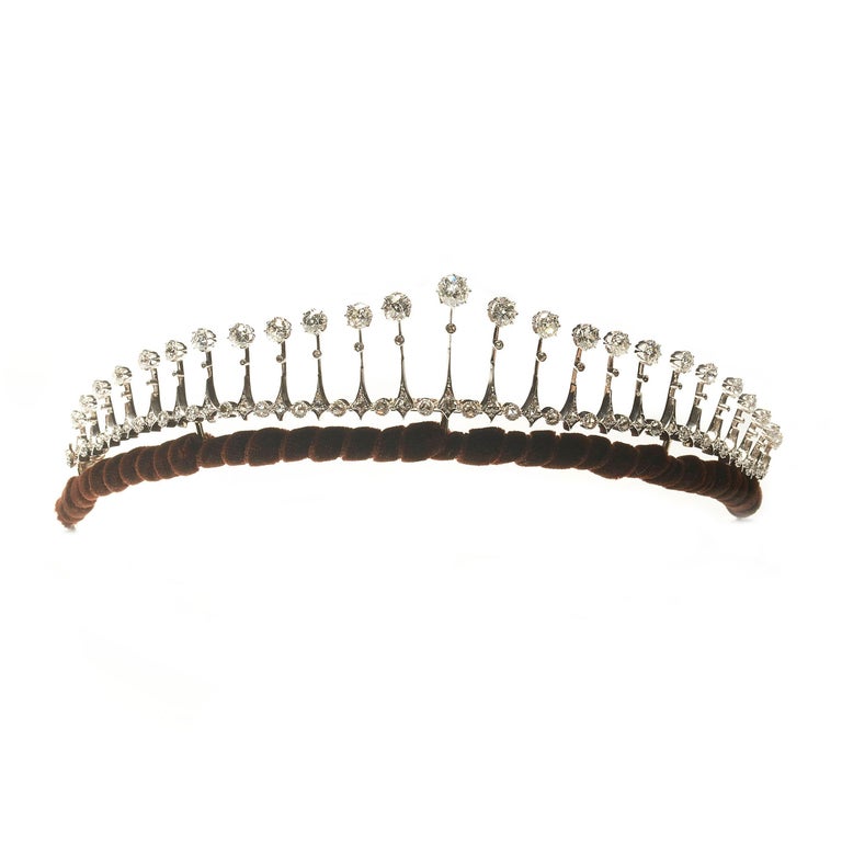 Antique Diamond Fringe Tiara Necklace, Silver Upon Gold, circa 1910 For ...