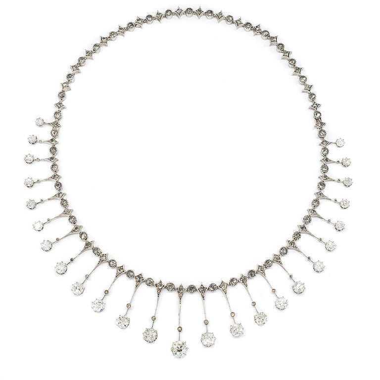 Antique Diamond Fringe Tiara Necklace, Silver Upon Gold, circa 1910 For ...